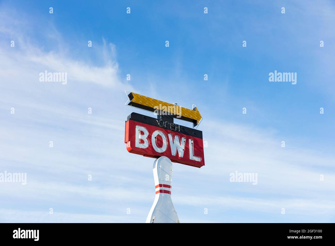 Vintage sign for bowling alley, Bowl white lettering on red background ...