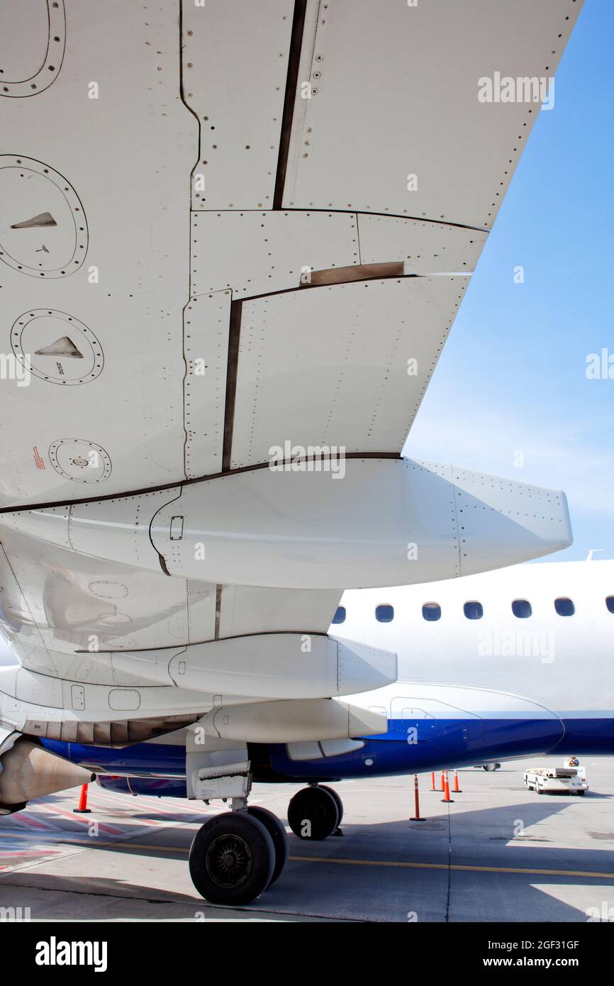 The wing flaps and structures of an aircraft wing Stock Photo - Alamy