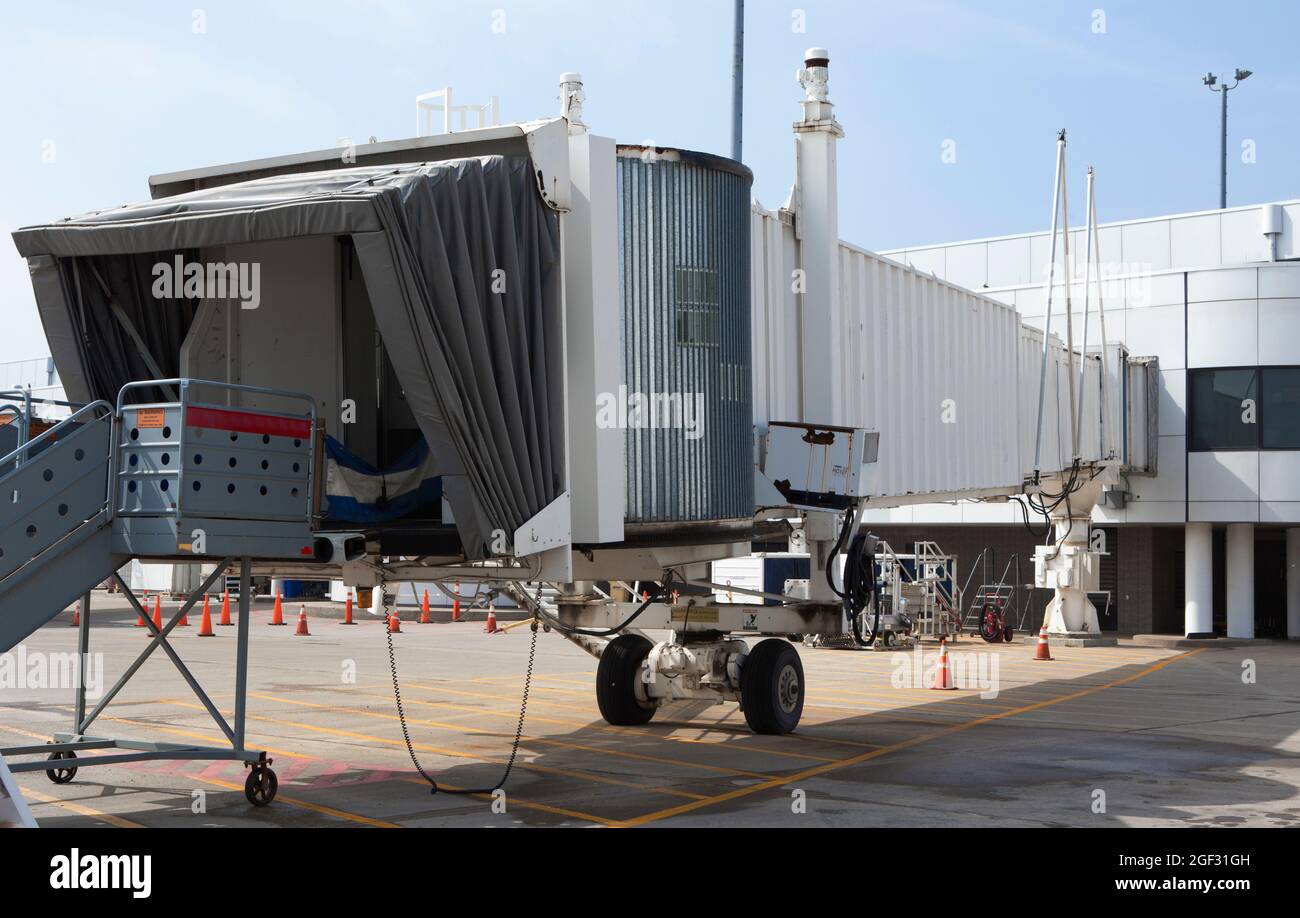 Airport equipment, airbridge, passenger boarding bridge and steps ...