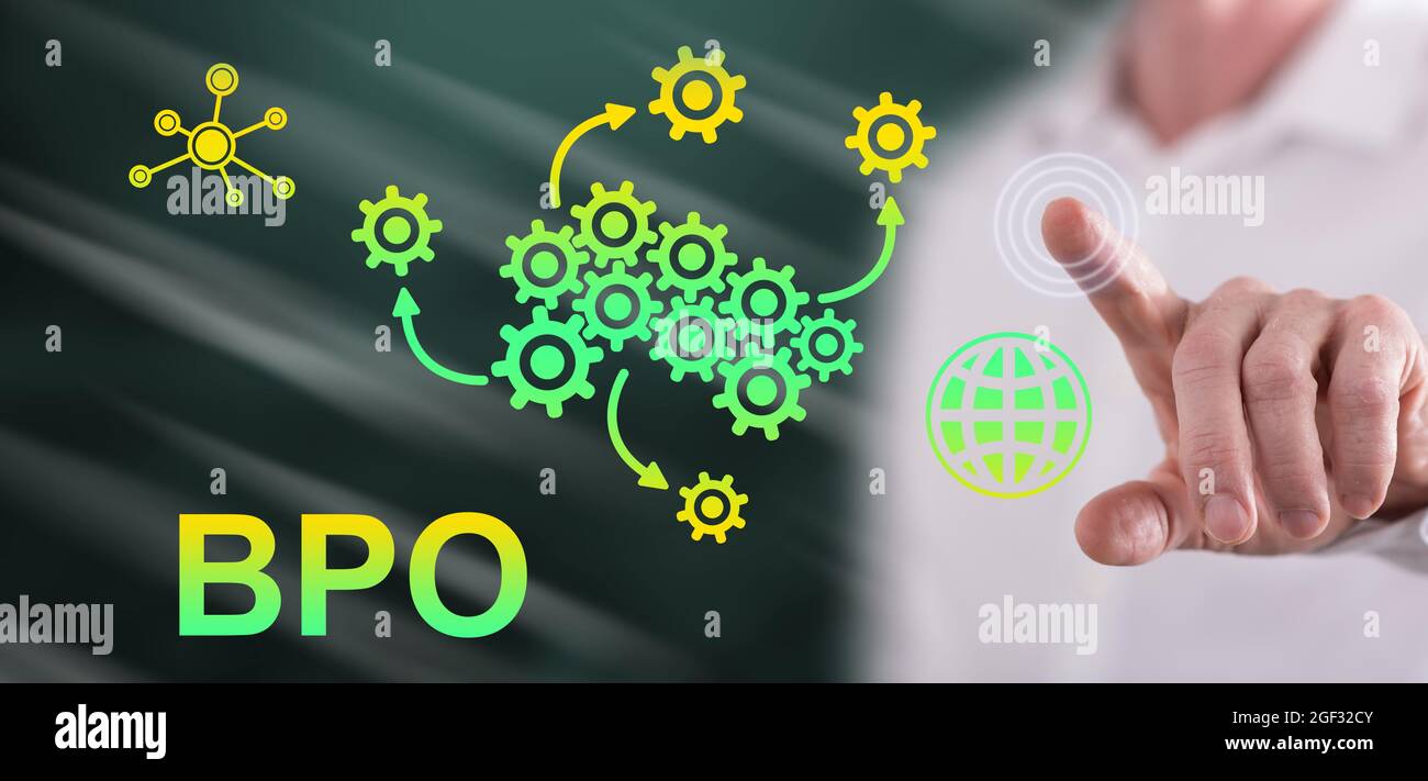 Man touching a bpo concept on a touch screen with his finger Stock ...