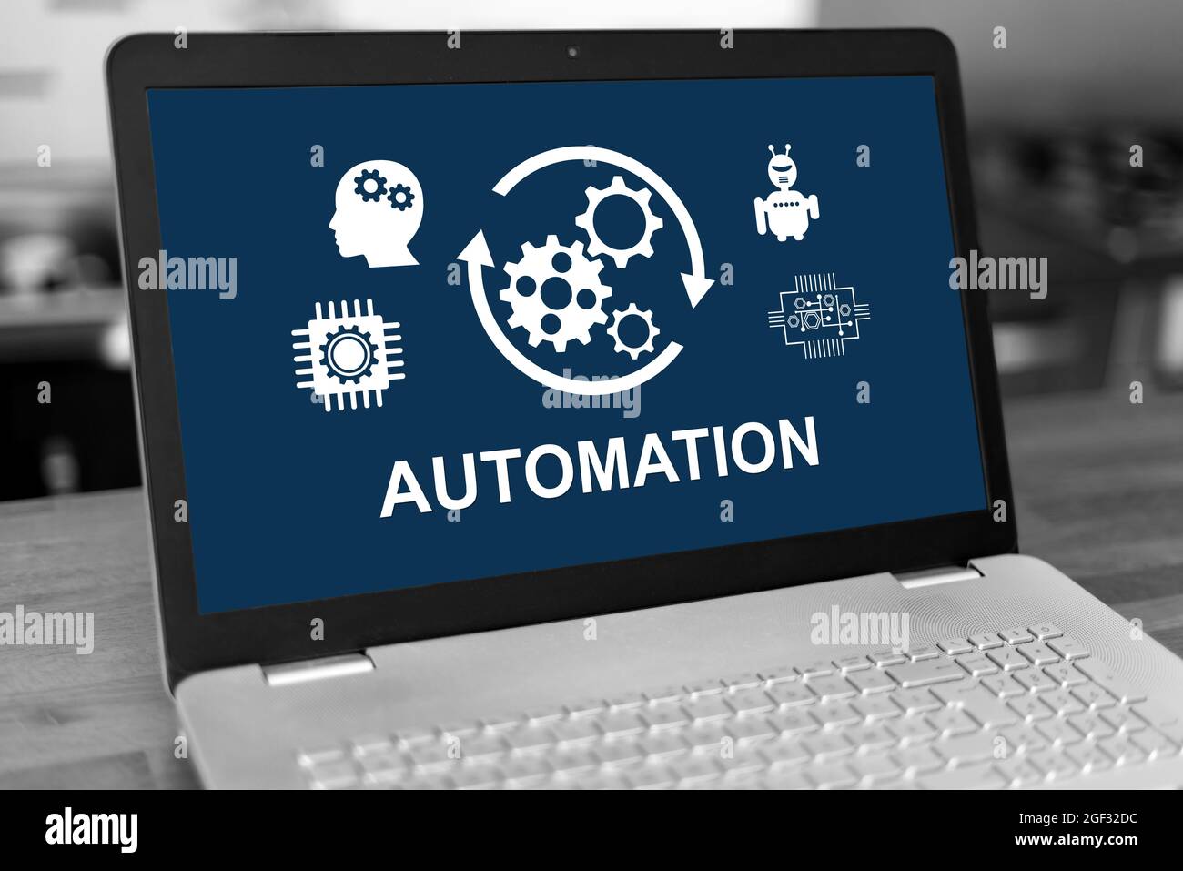 Laptop screen with automation concept Stock Photo - Alamy