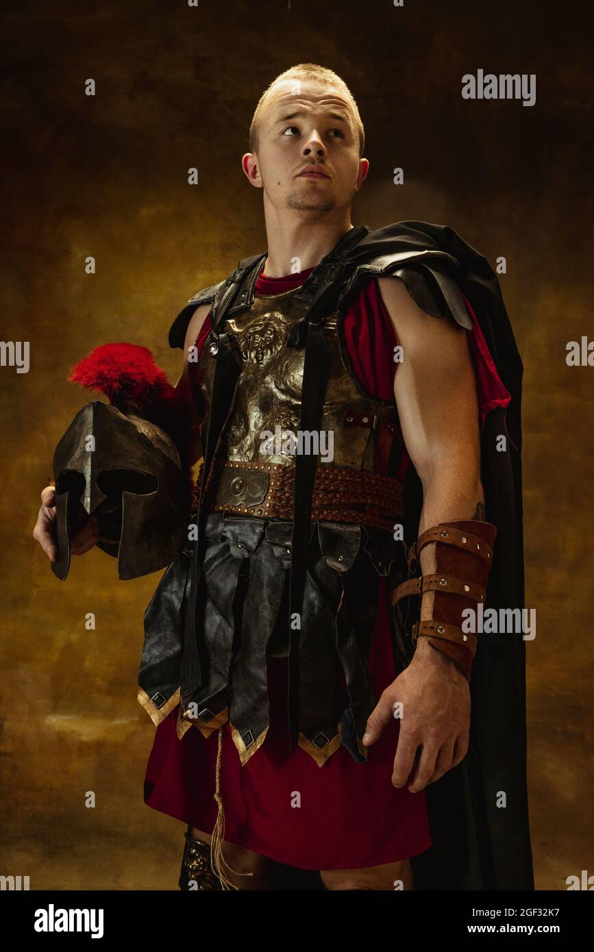 Full length portrait of medieval person, brutal man, warrior or knight ...