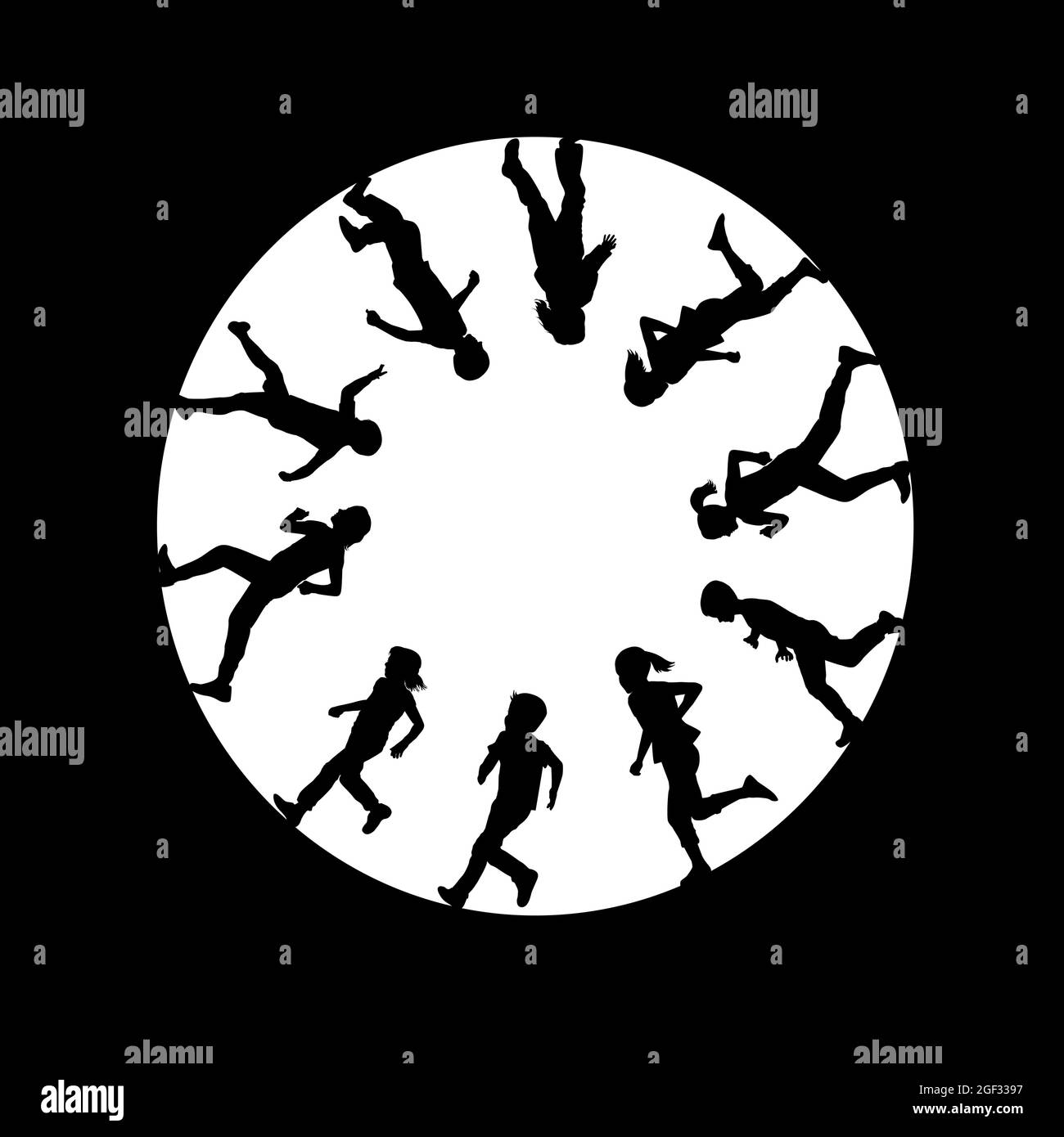 Circular frame with silhouettes of children running Stock Vector Image ...