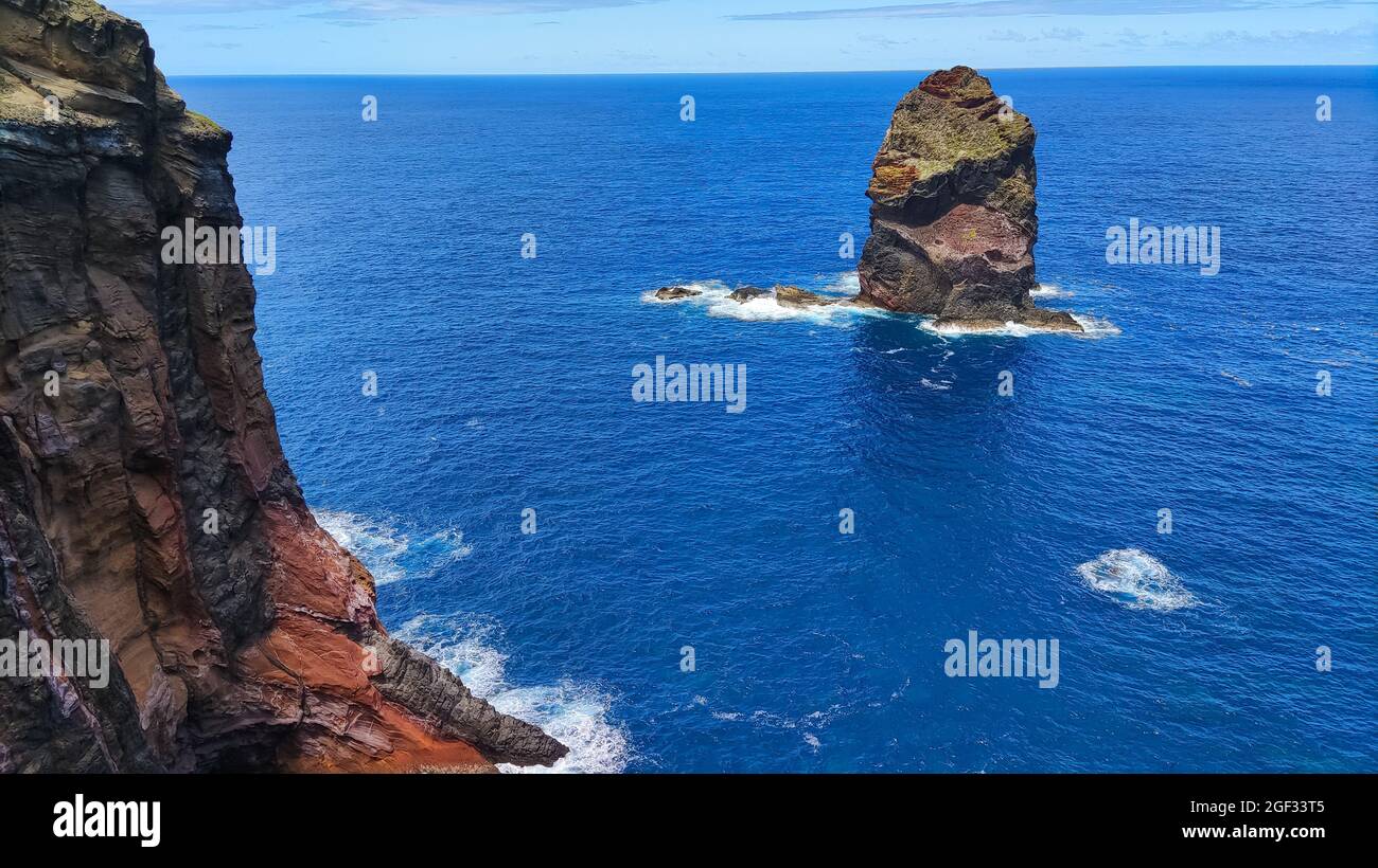 Beautiful view of the blue ocean with cliffs. Sao Lourenco Peninsula ...