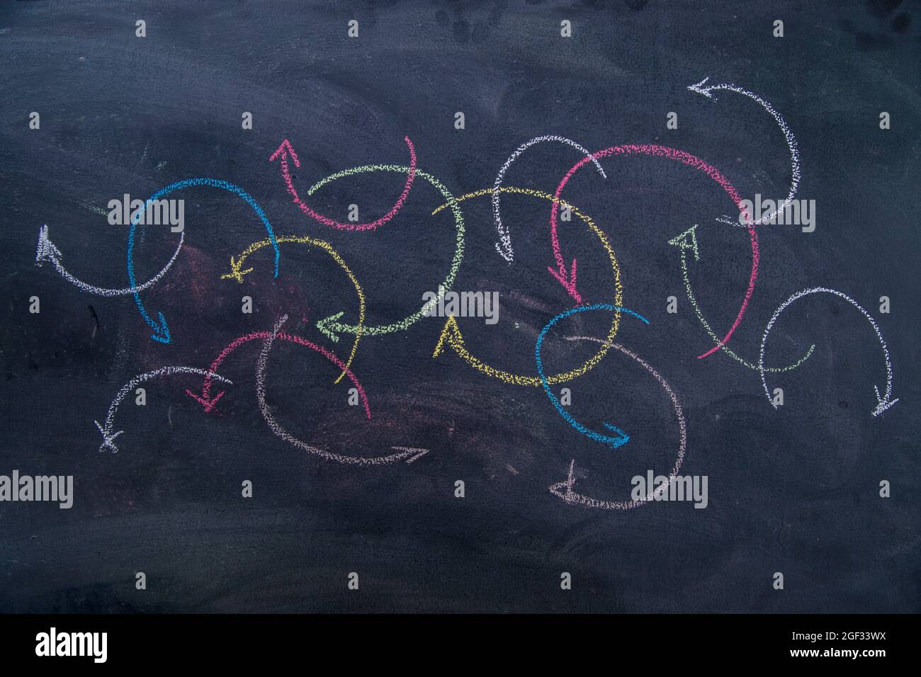 Colorful curved arrows drawn with chalk on blackboard Stock Photo - Alamy