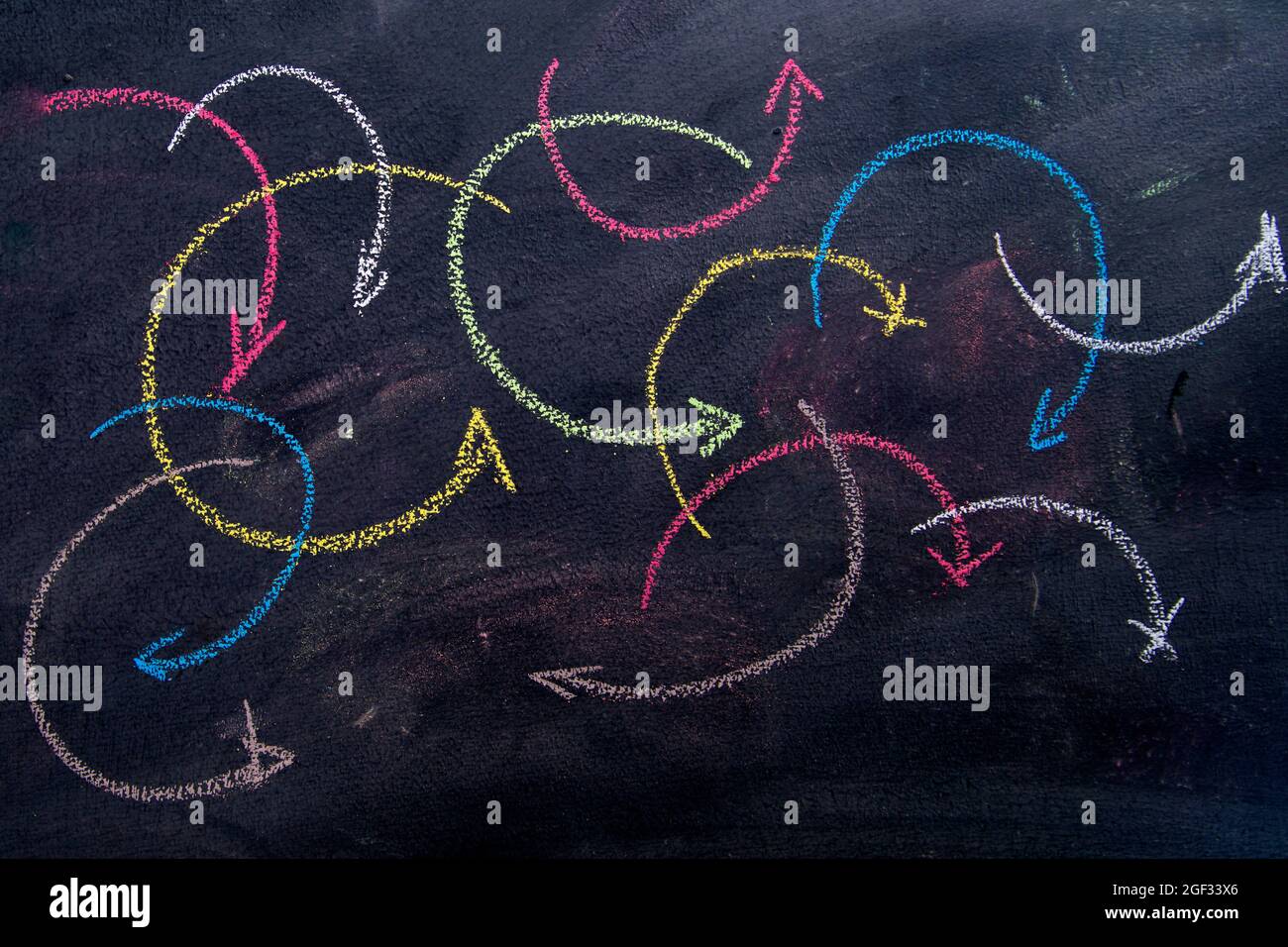Colorful curved arrows drawn with chalk on blackboard Stock Photo - Alamy