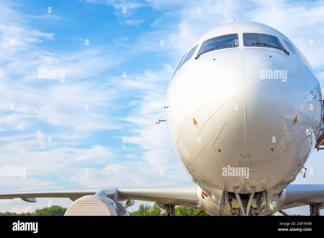 View of the sky and nose from the cockpit of the aircraft Stock Photo ...