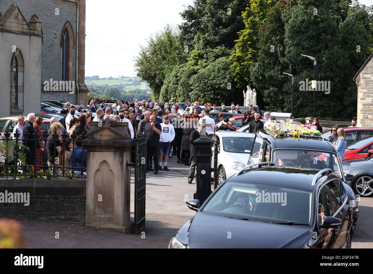 The coffin of Samantha Willis (nee Curran) from Strathfoyle is taken ...