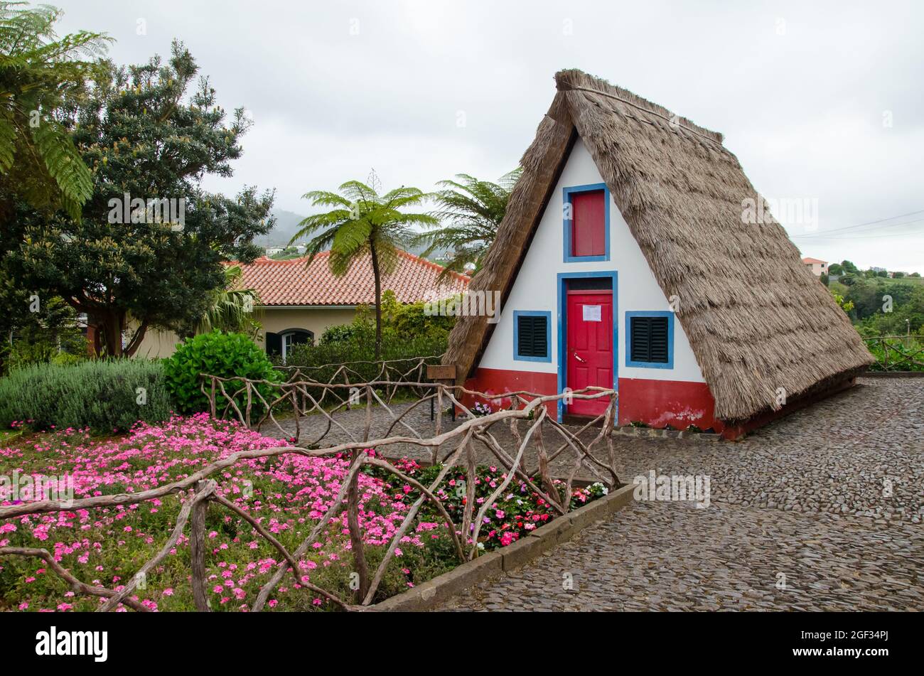Closeup of the traditional Madeirense house. Santana, Madeira Stock ...