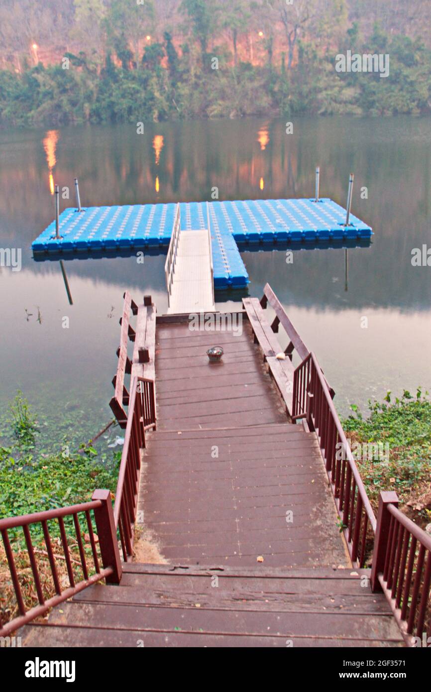 A wooden and PVC Water platform/dock on the River Kwai Stock Photo - Alamy