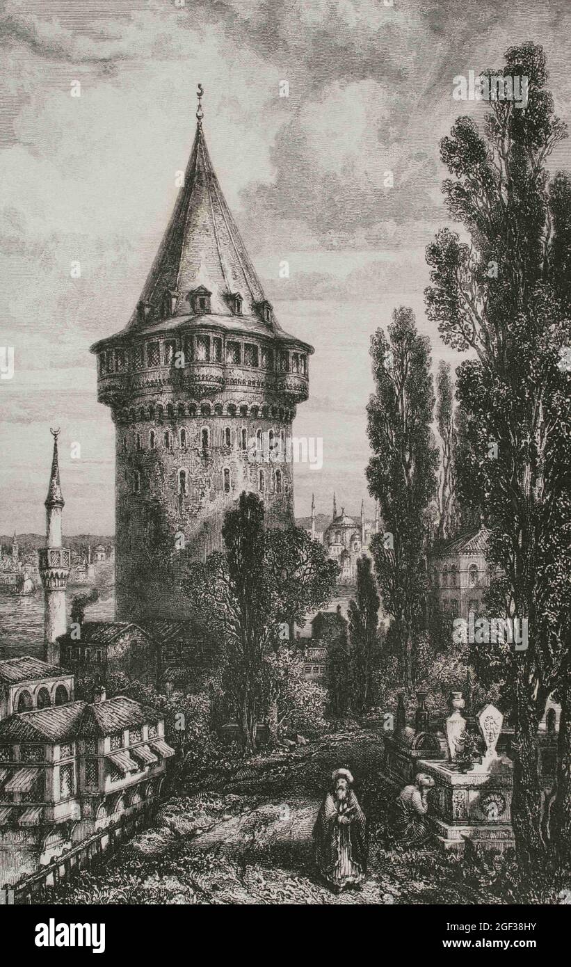 Ottoman Empire. Turkey. Constantinople (today Istanbul). Galata Tower ...