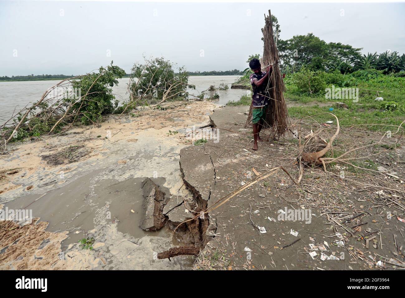 shows the eroded bank of a river in munshiganj district, Some 53 km ...