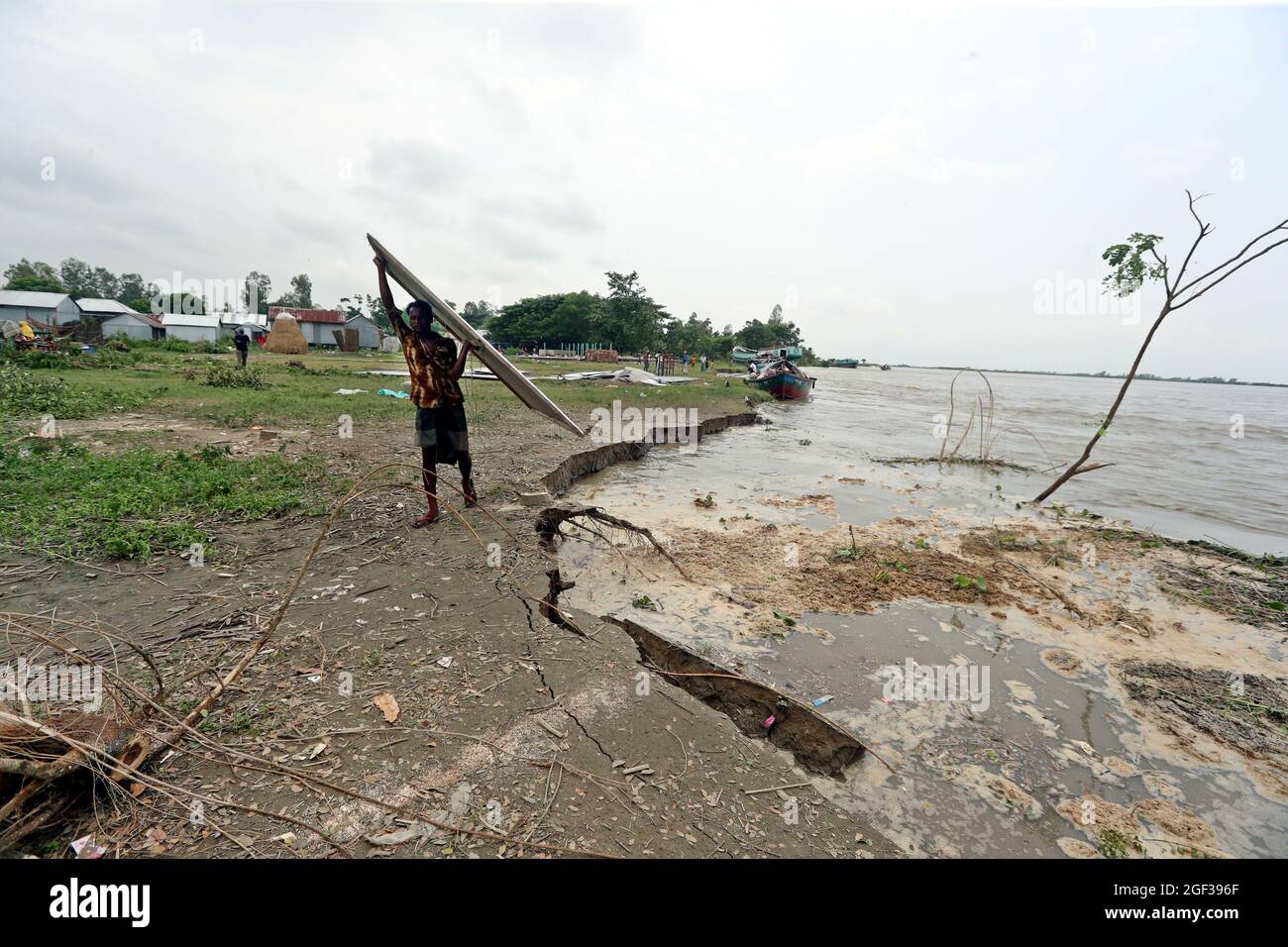 shows the eroded bank of a river in munshiganj district, Some 53 km ...