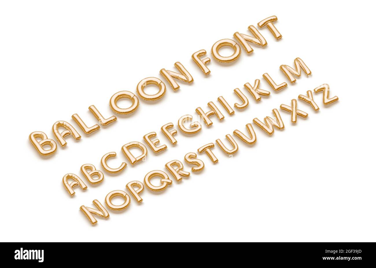 Inflated gold balloon font with capital alphabet, side view, 3d ...
