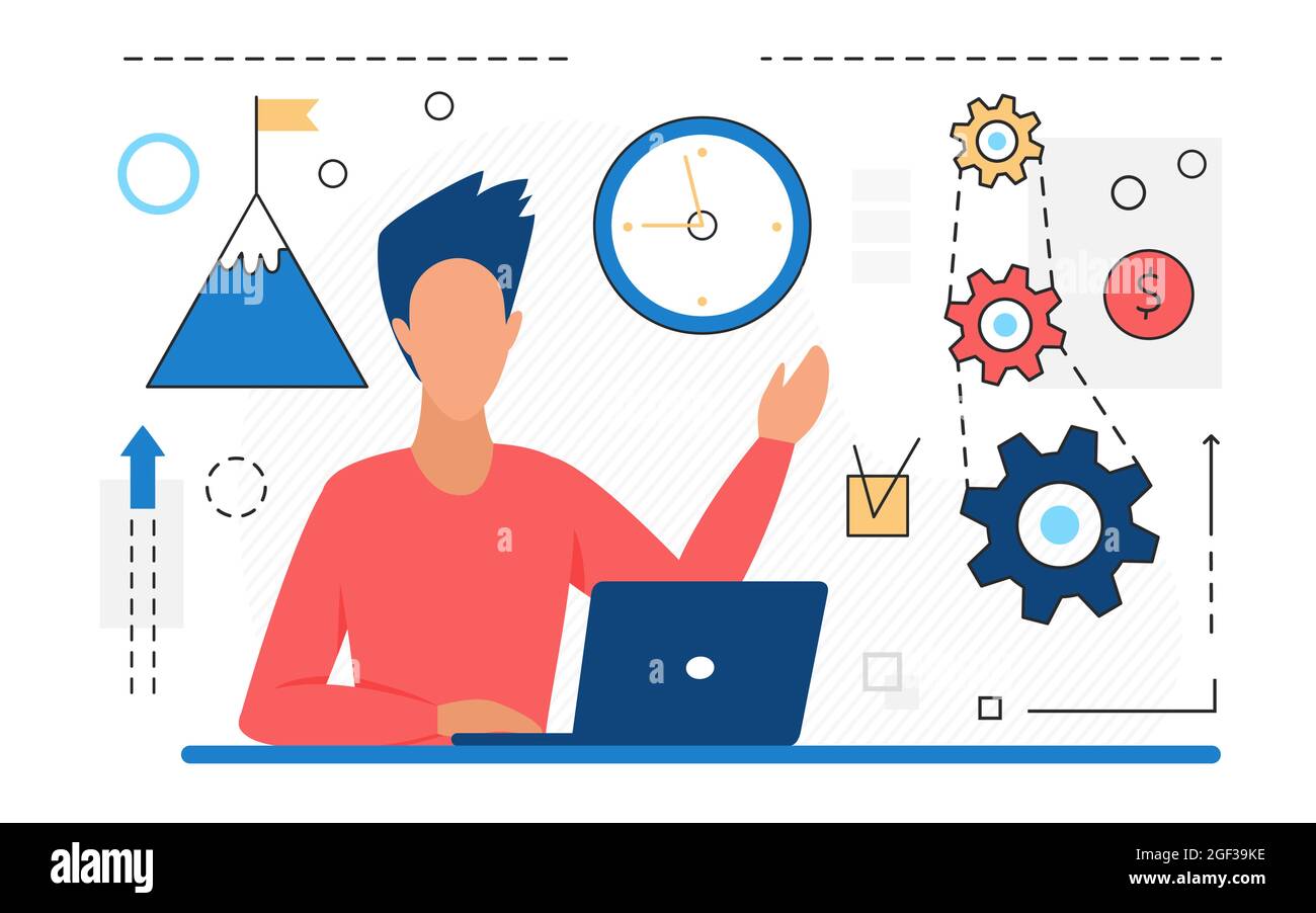 Business workflow on goal achievement, success effective work vector ...