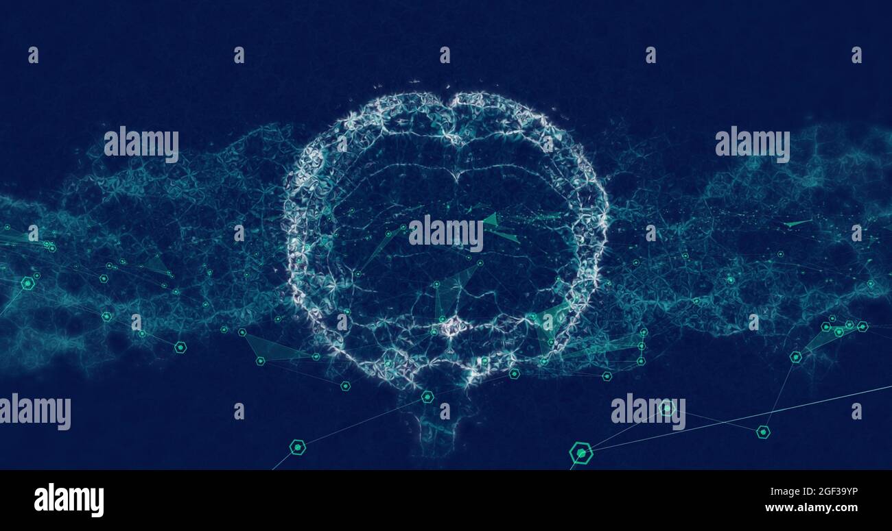 Image of 3d human brain spinning over network of connections Stock ...