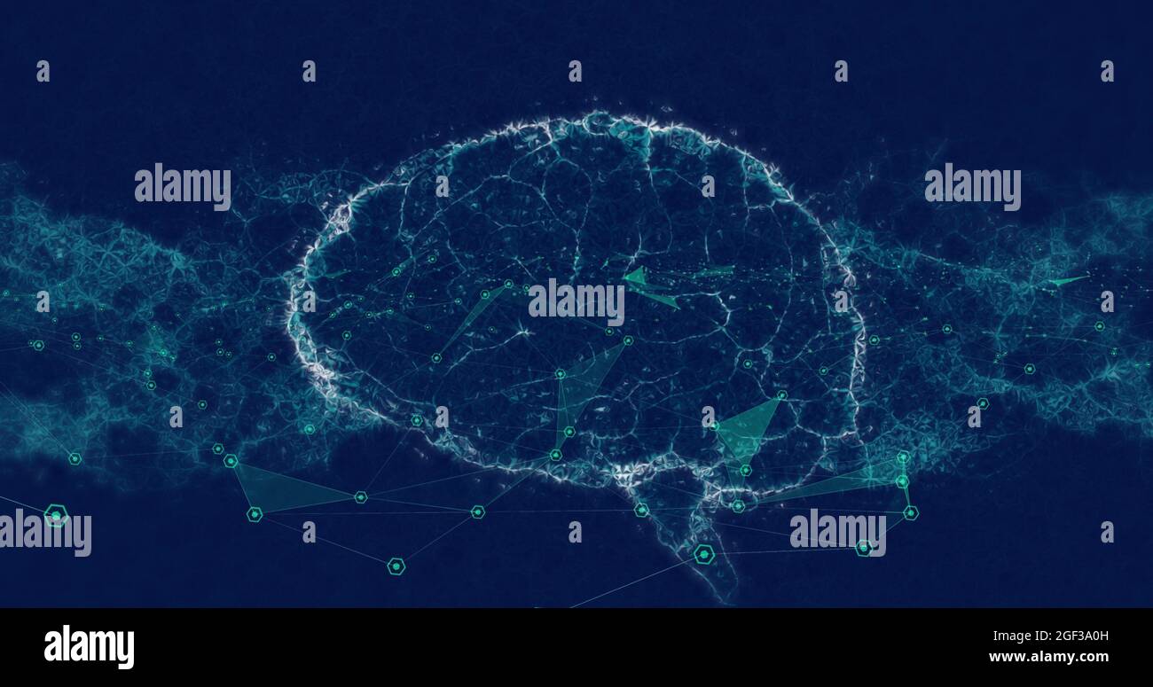Image of 3d human brain spinning over network of connections Stock ...