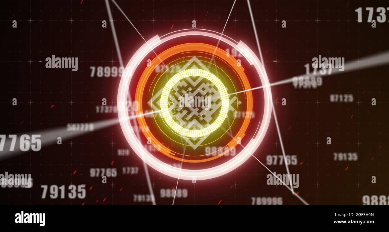 Image of qr code, scope scanning and numbers changing over grid in background Stock Photo - Alamy
