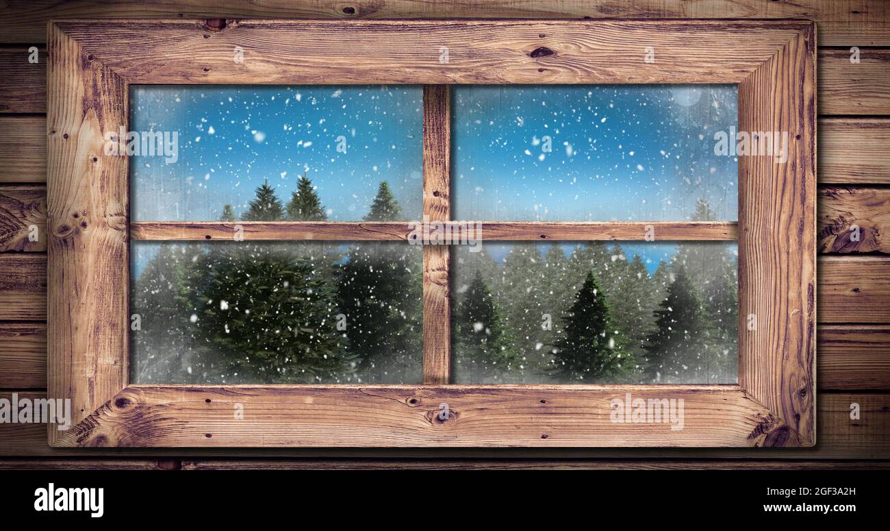 Winter scenery seen through window 4k Stock Photo - Alamy