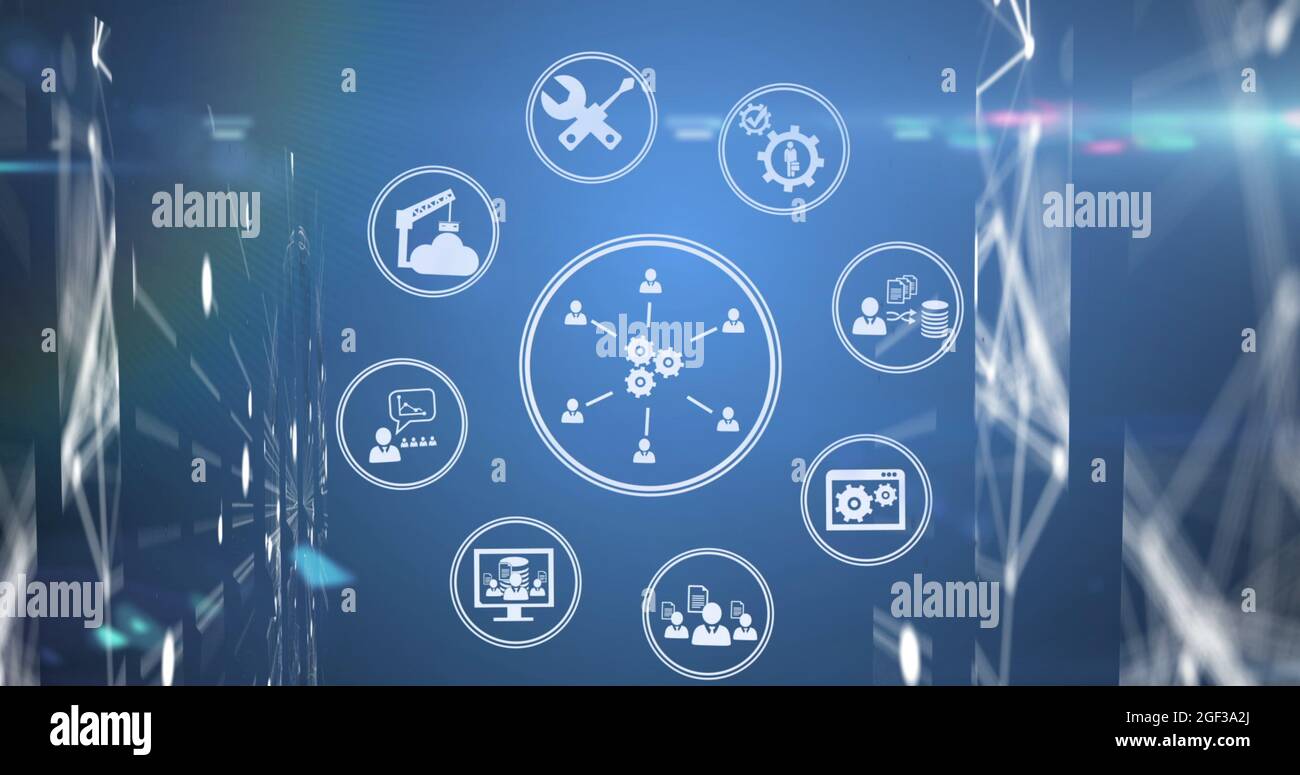Network profile icons against spinning hi-res stock photography and ...