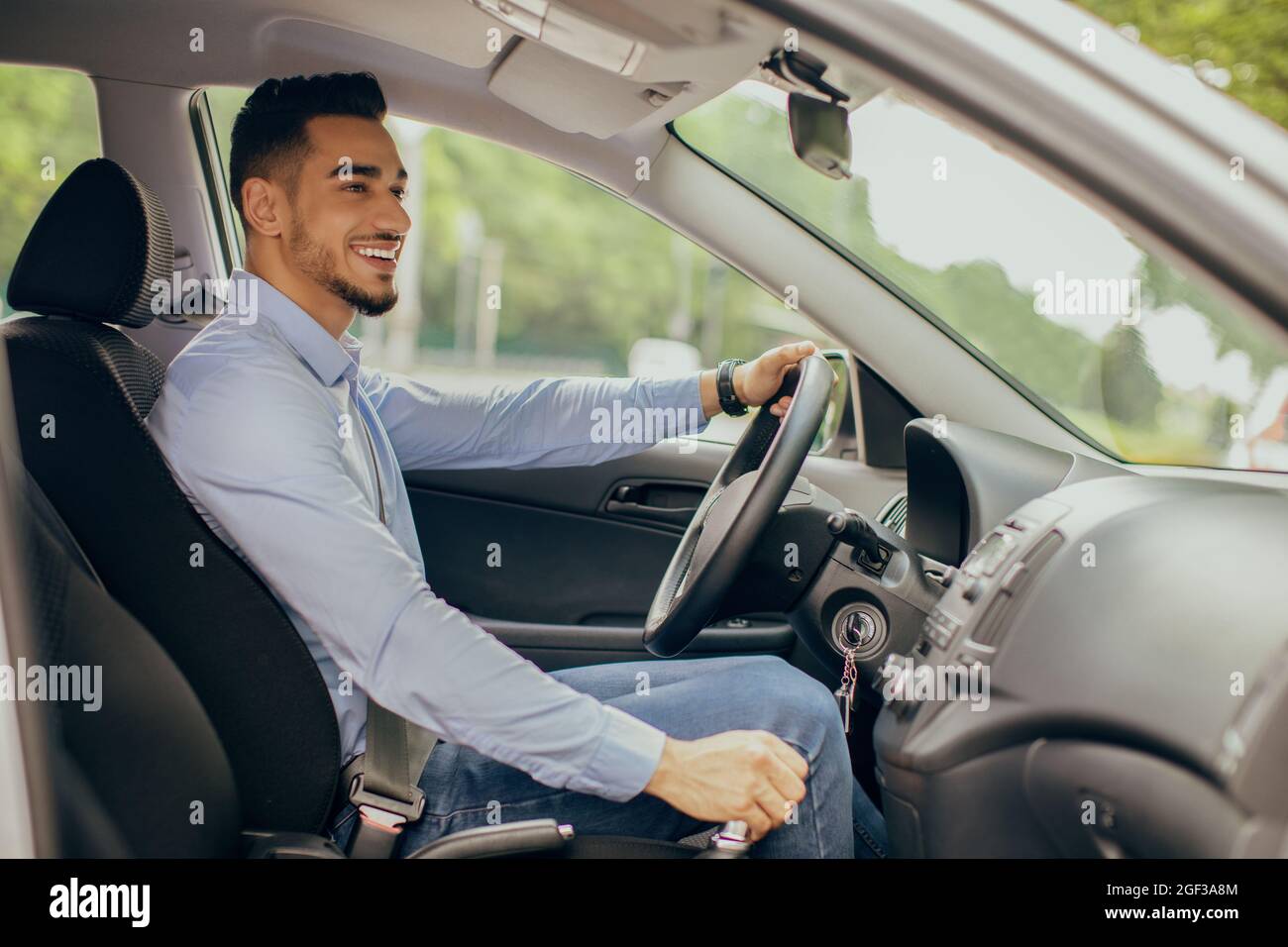 Man Driving Car Side View