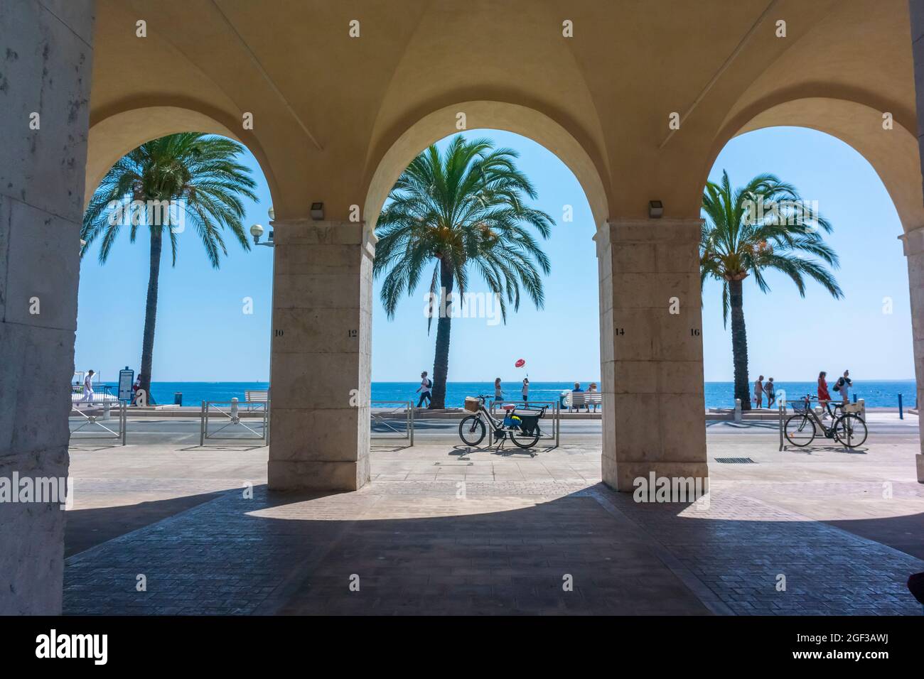 Nice, France, Street Scenes, Arches in Old Town with View to Beach ...