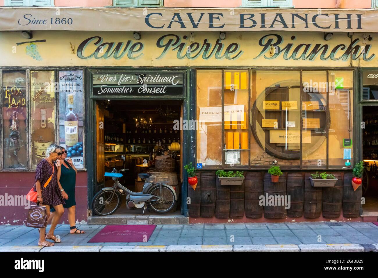 Nice, France, Old store fronts, French Wine Store, Street Scenes, Women ...