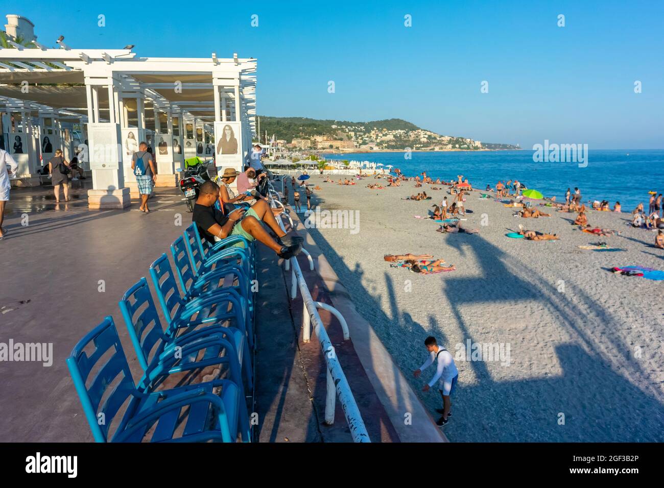 Nice, France, People Beach, Visiting Street Scene, near Mediterrean Sea ...