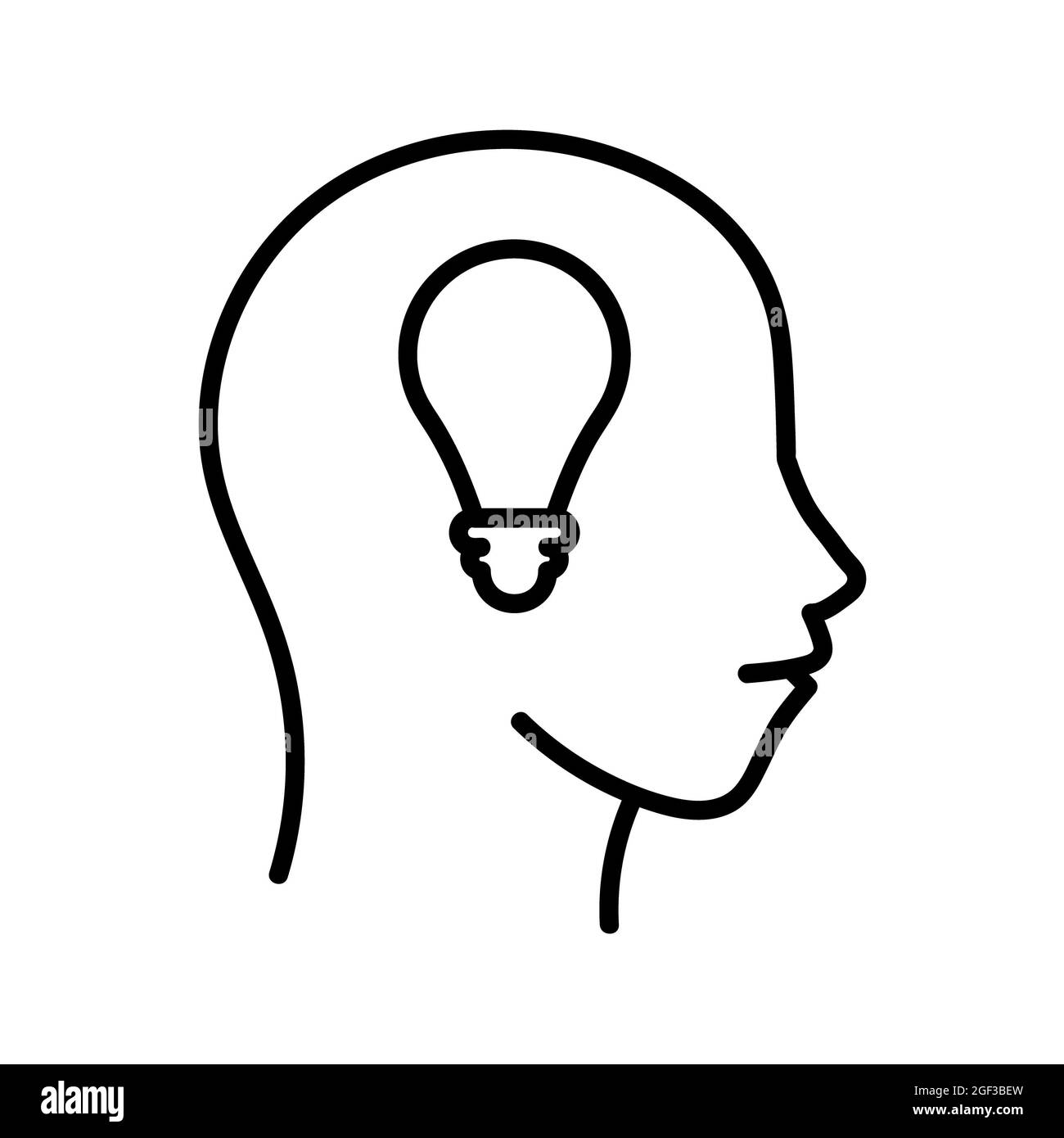 Creativity icon. Flat idea pictogram for web. Line stroke. Simple brain ...
