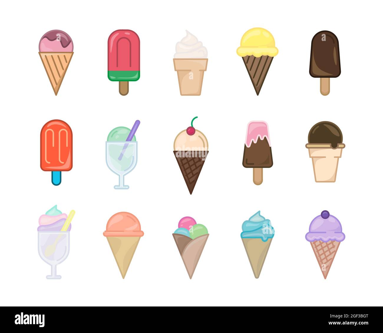 Set of ice cream icons. Flat pictogram for web. Line stroke. Simple ...