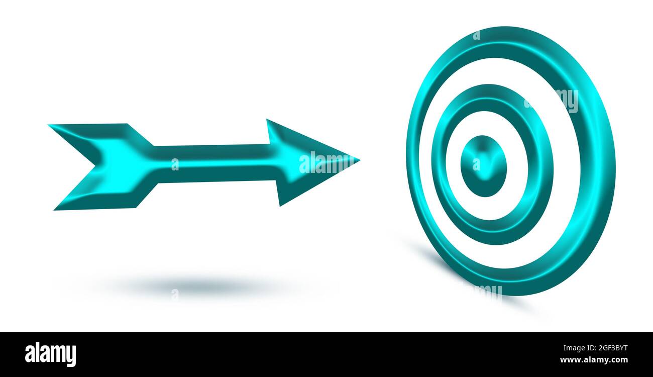 3D render Target Sign With there-dimensional arrow. Blue target dart ...