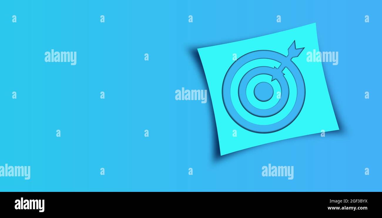 3d Target Symbol on paper with shadow in blue background. Business ...
