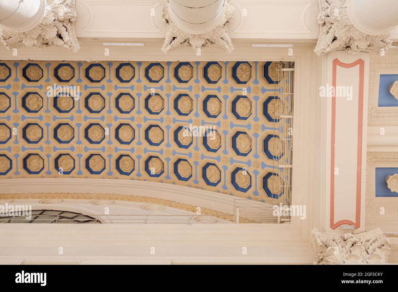 Classic stone architectural columns, ceiling european building Stock ...