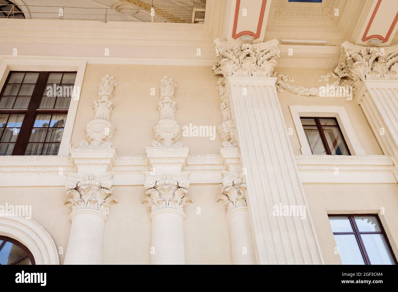 old European architecture with stucco and carved columns Stock Photo ...