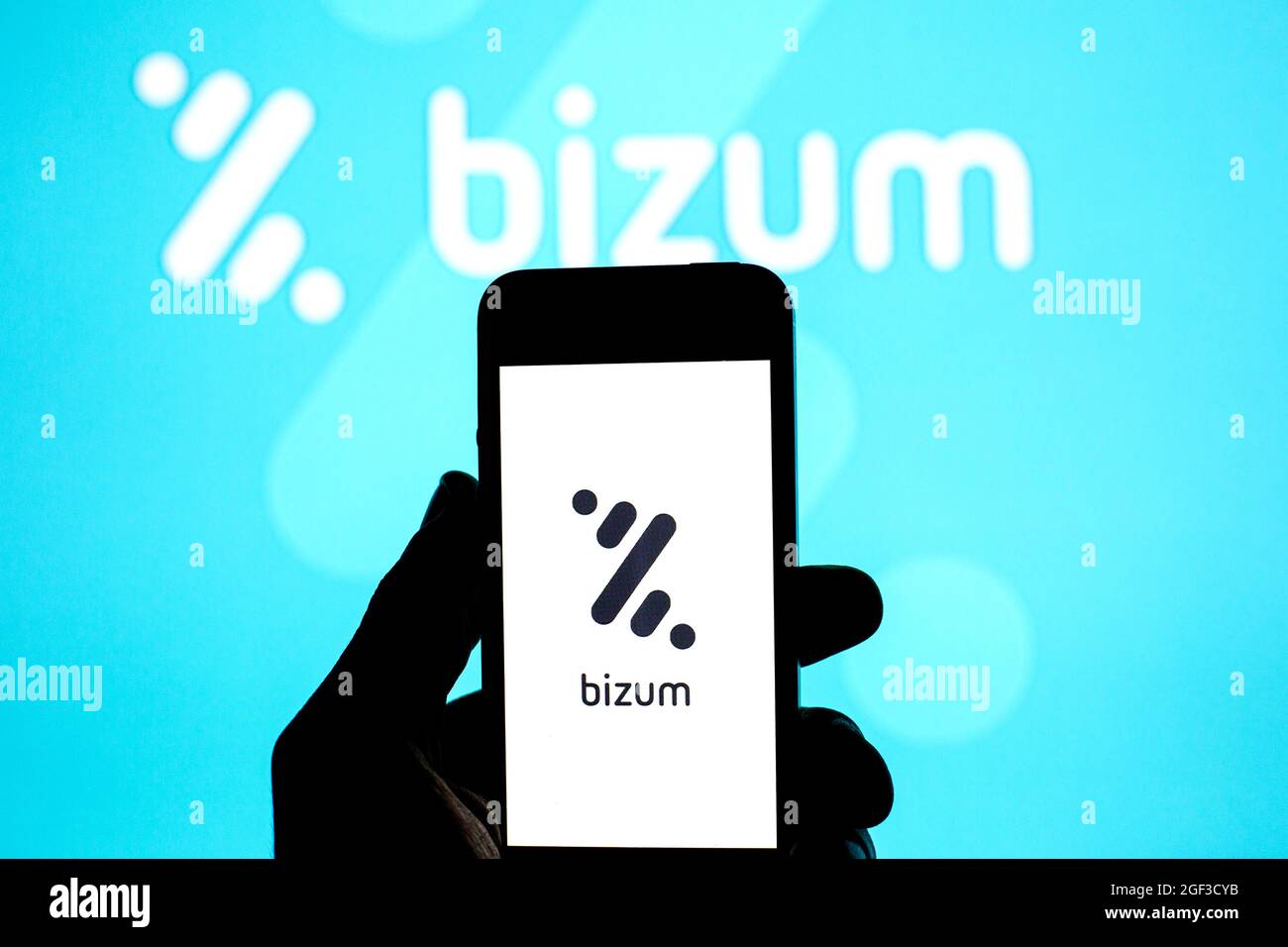 In this photo illustration a Bizum logo seen displayed on a smartphone ...