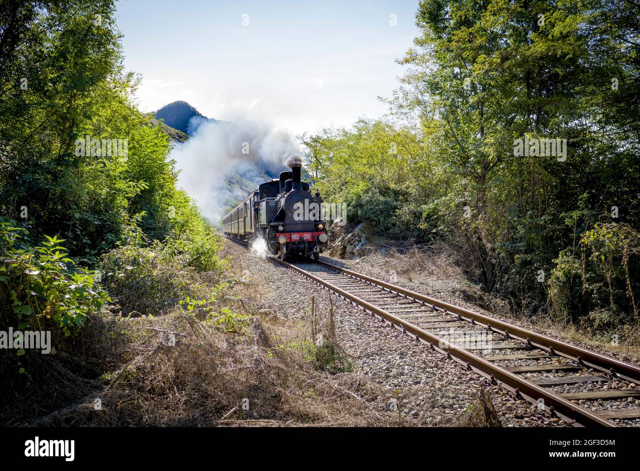 Railway in the countryside with steam train Stock Photo - Alamy