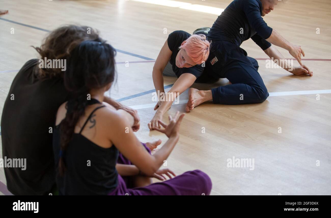 couple dancers move in contact improvisation performance Stock Photo ...