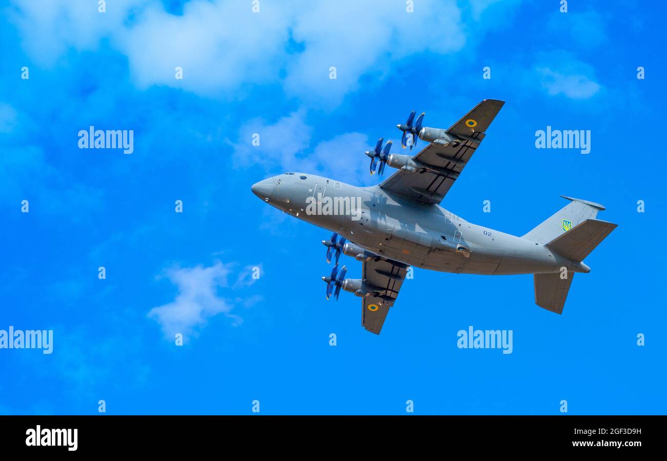 Ukraine, Kyiv - August 18, 2021: Antonov AN-70 military cargo aircraft ...