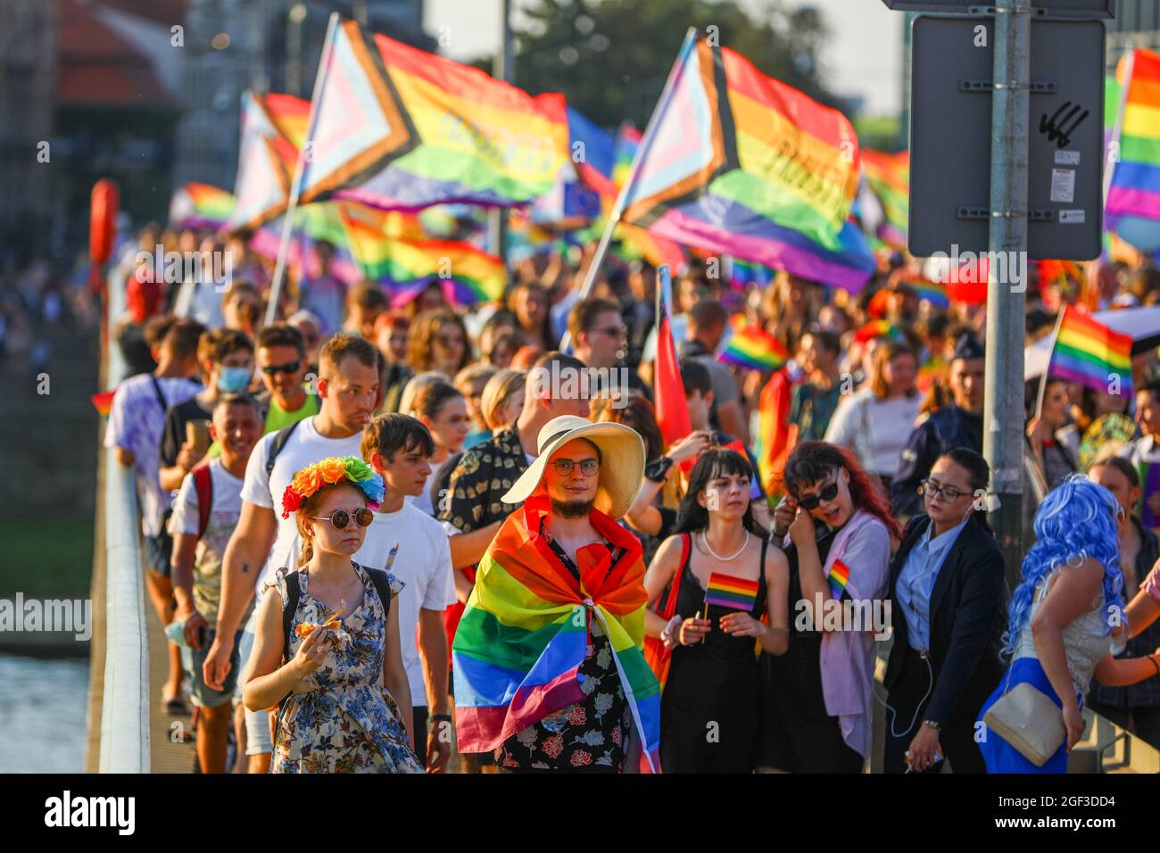 Members of Polish LGBTQ community are seen with rainbow flags during ...
