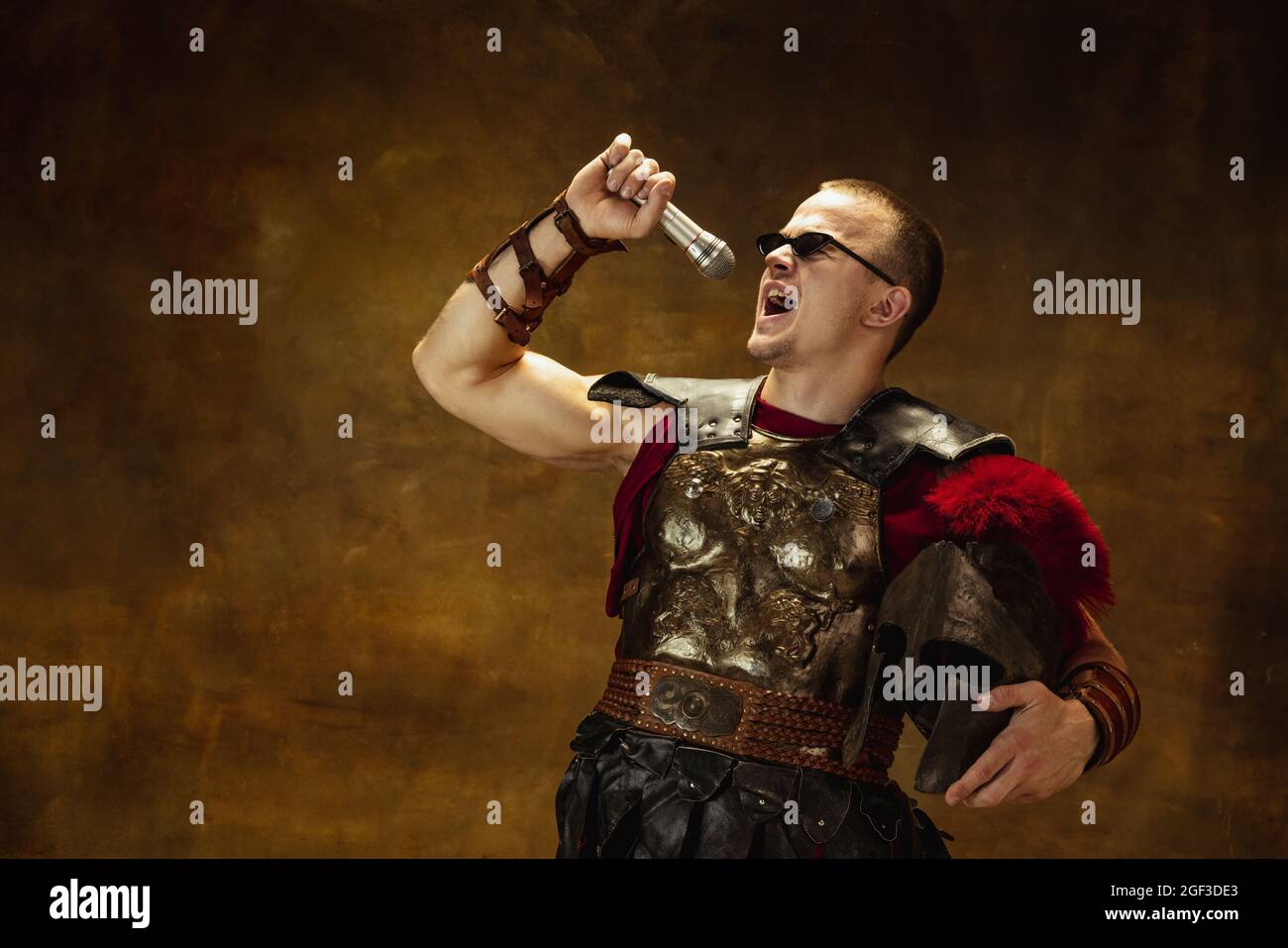 Portrait of medieval person, young man, warrior or knight in war ...