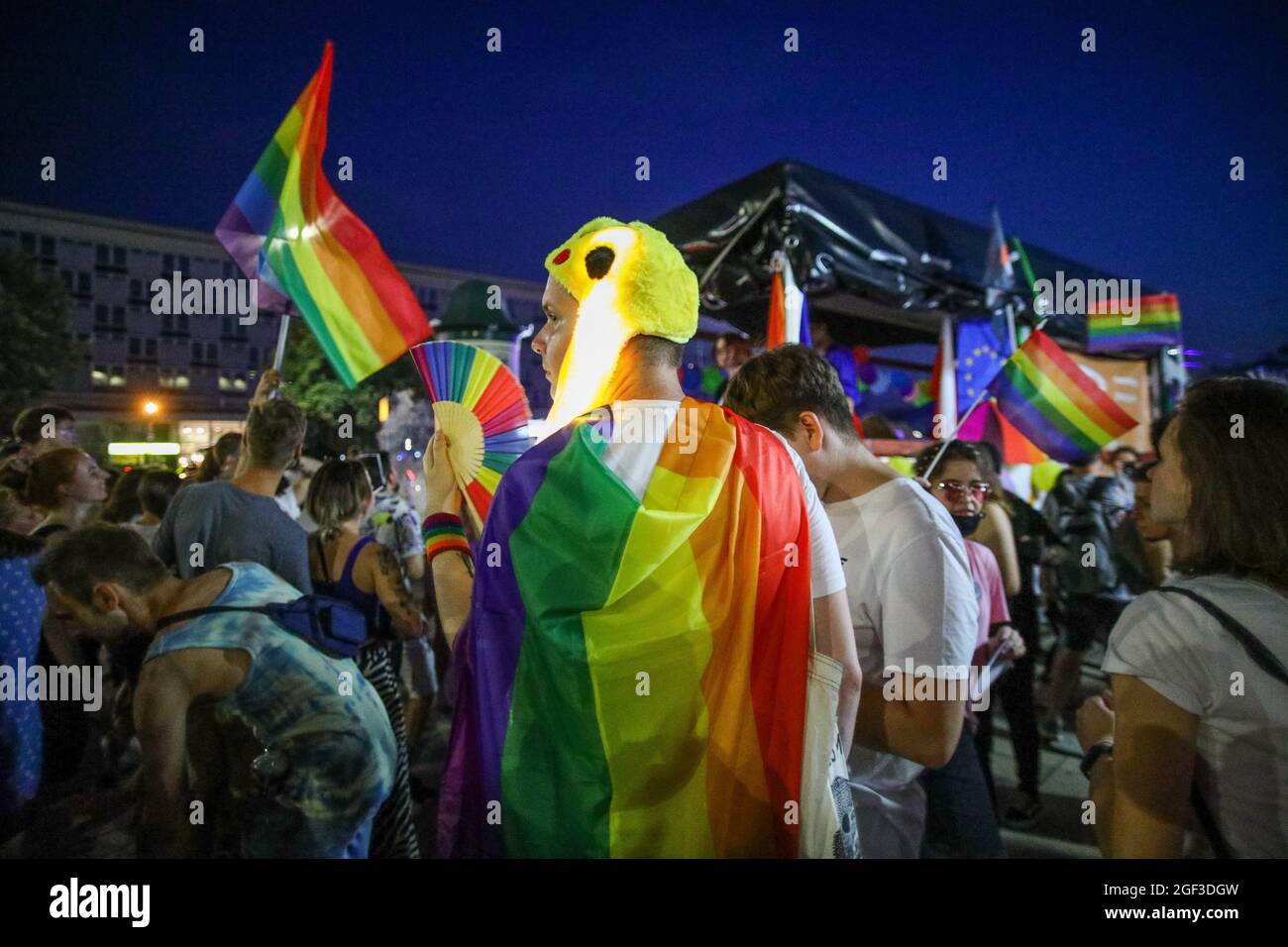 A participant wearing Pokemon Pikachu cap is seen with a rainbow pride ...