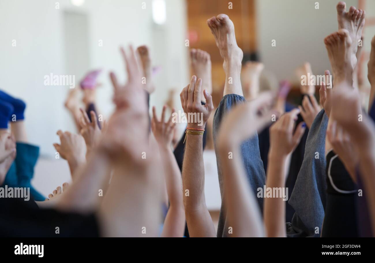 many dancers hands in contact improvisation performance Stock Photo - Alamy