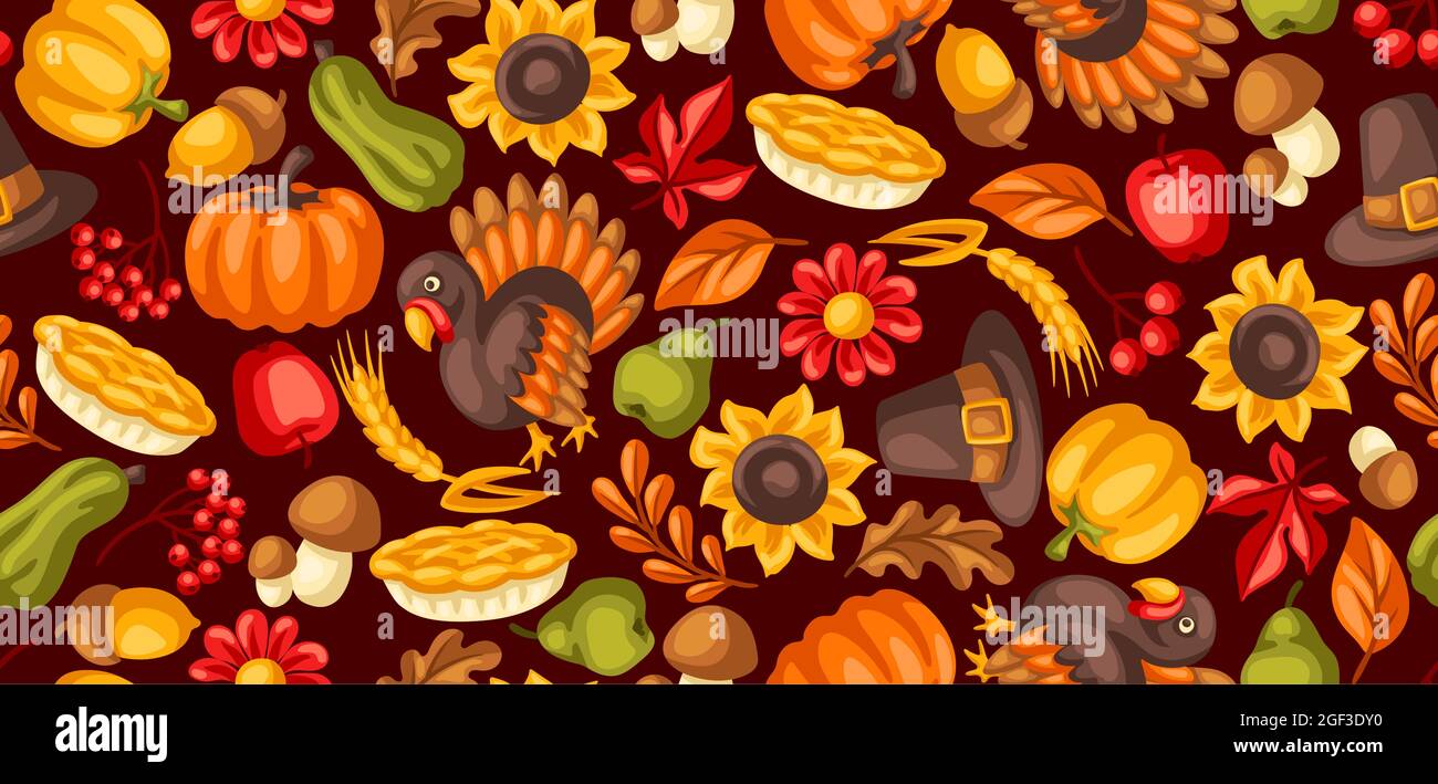 Happy Thanksgiving Day seamless pattern. Background with holiday ...
