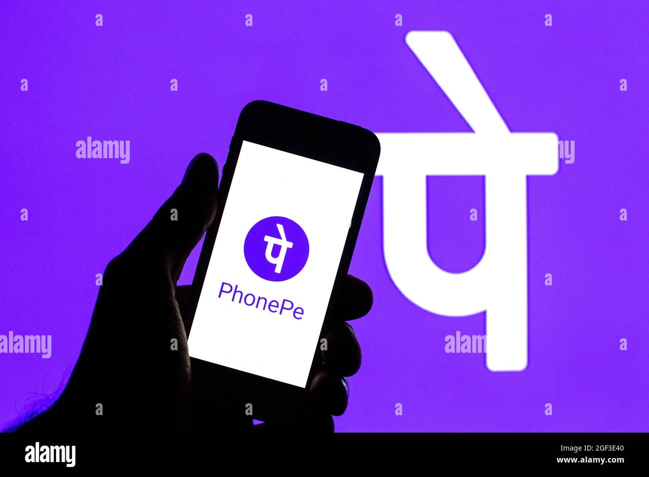 Spain. 11th Aug, 2021. In this photo illustration a PhonePe logo seen ...