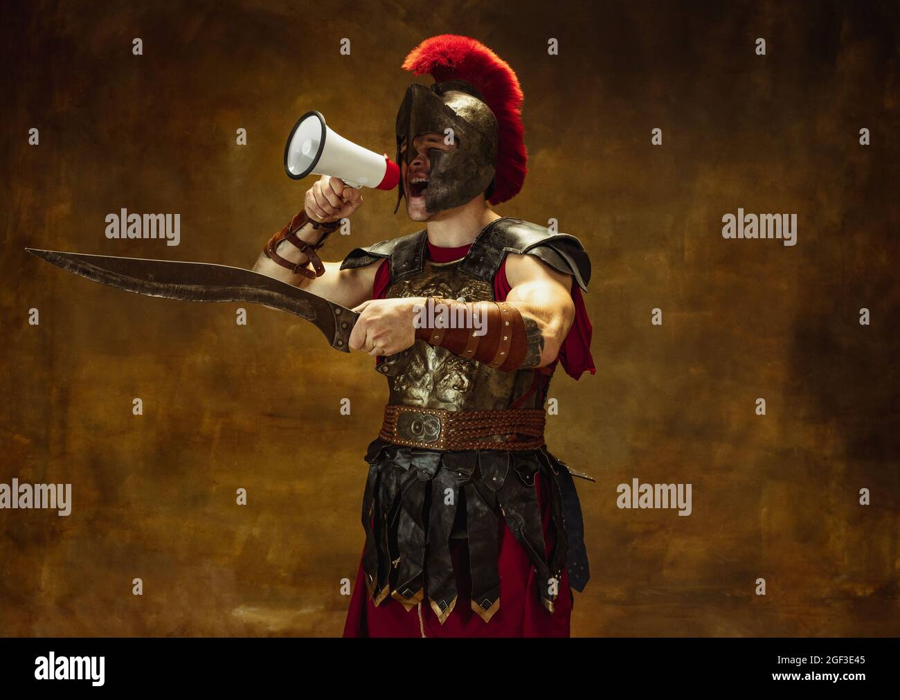Portrait of medieval person, young man, warrior or knight in war ...