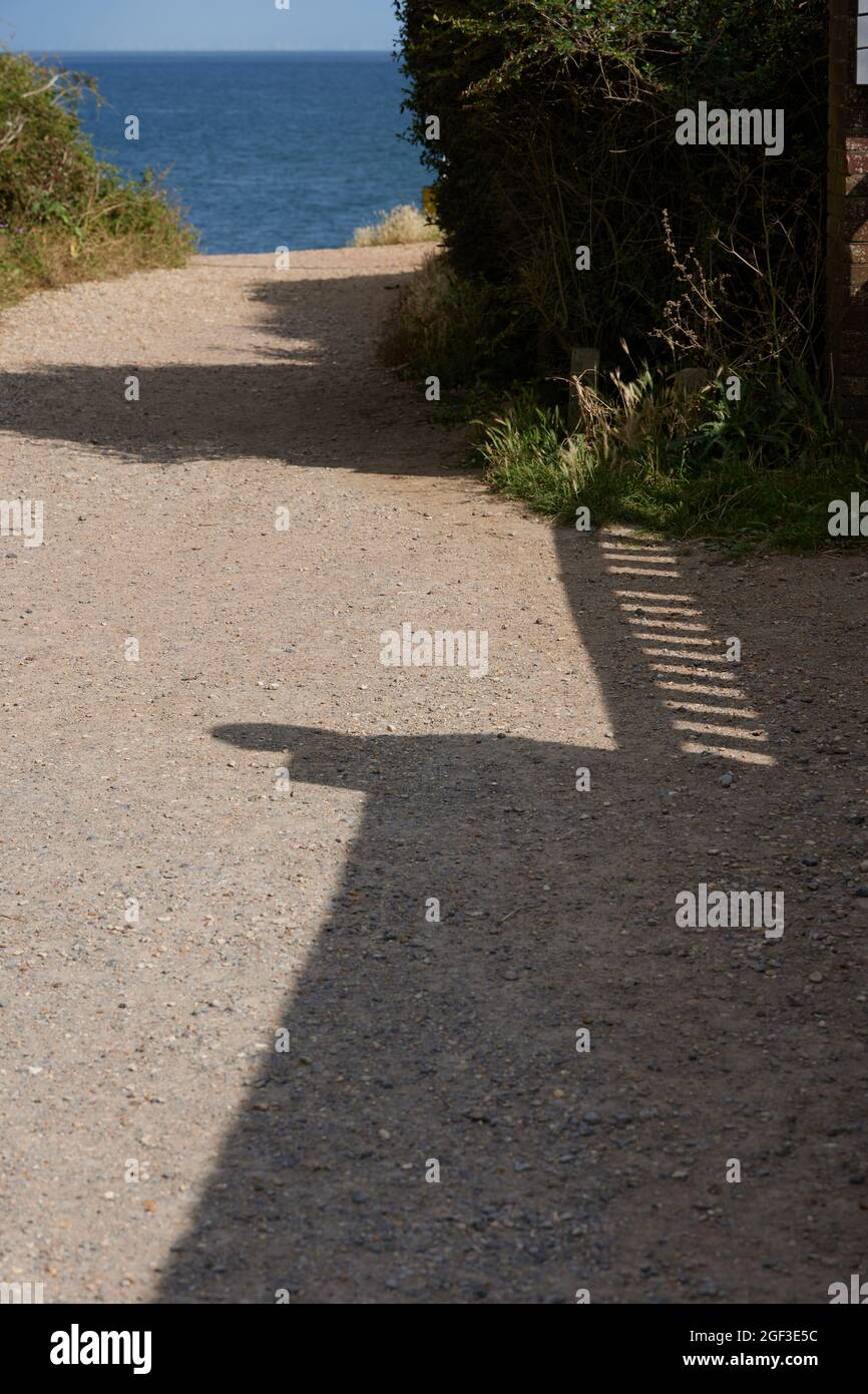 Shadows cast on path leading to beach in summer Stock Photo - Alamy