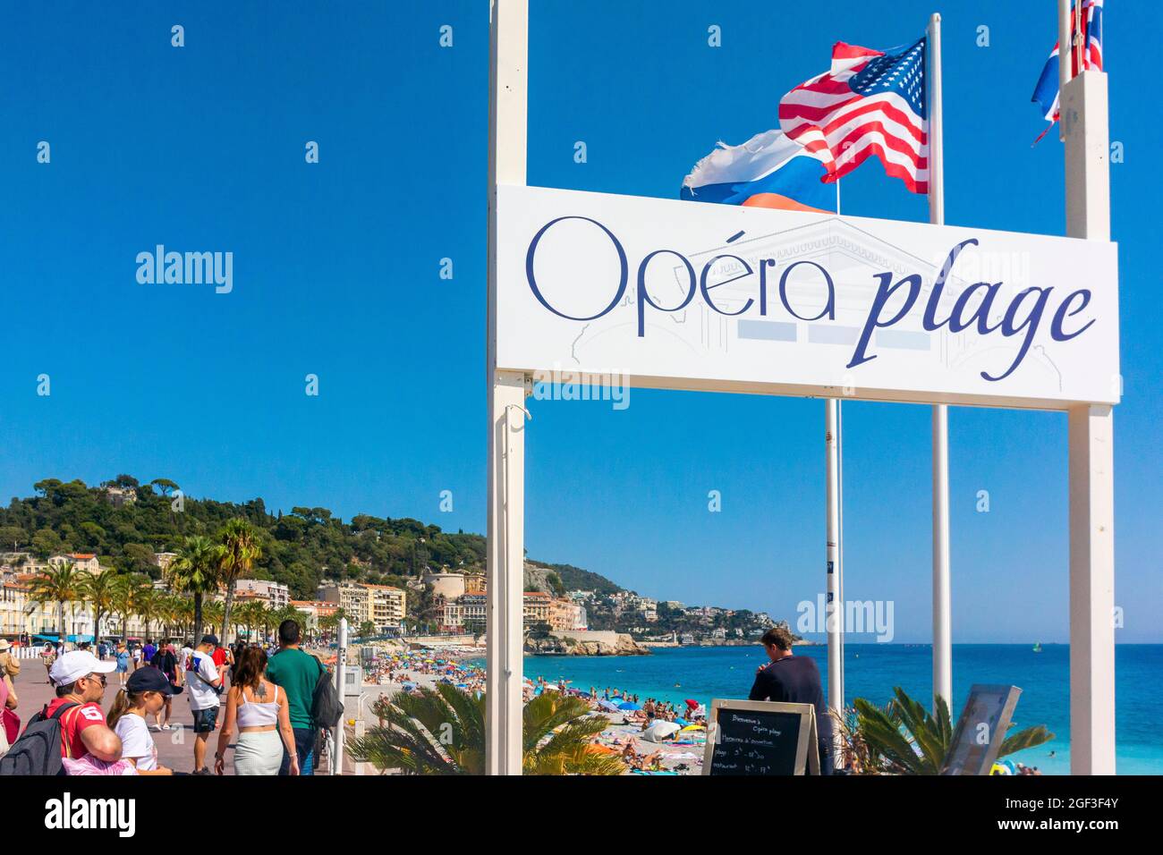 Nice, France, Beach Scenes, Detail Sign, "Opera Plage" French Bistro ...