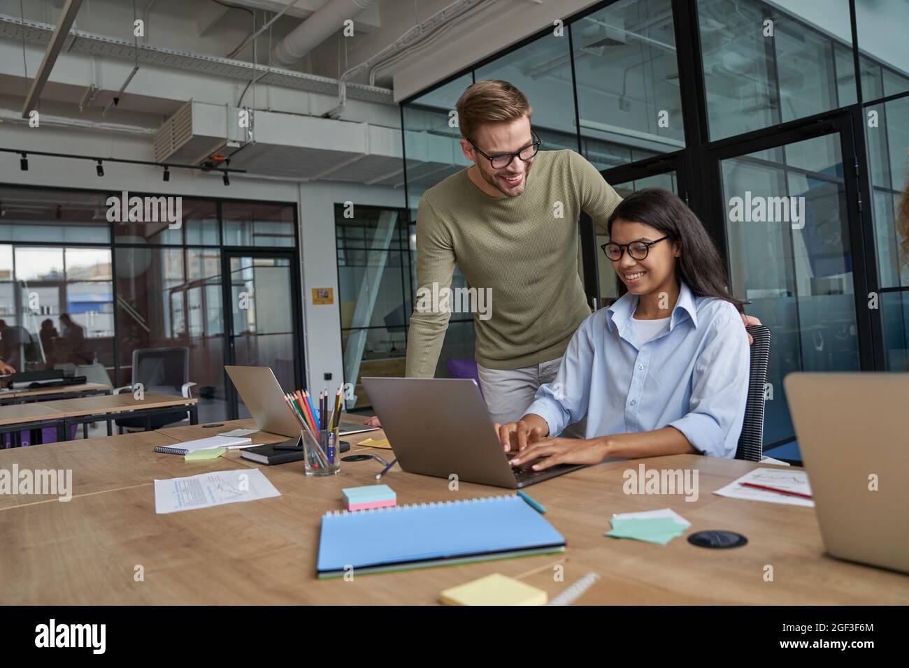 Employees preparing for conversation with new clients Stock Photo - Alamy