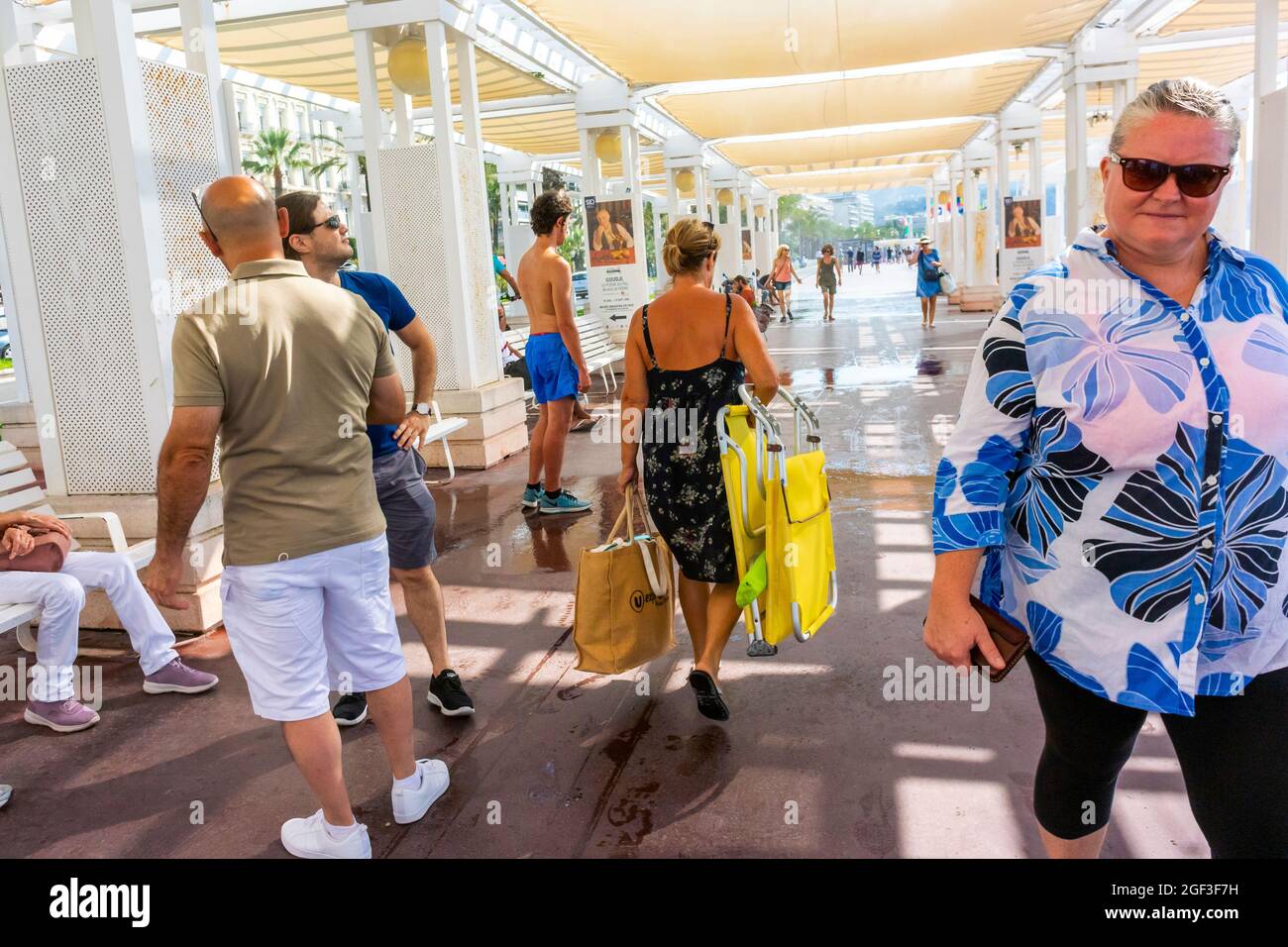 Nice, France, Tourists Visiting Street Scene, near Mediterranean Sea, Promenade des Anglais ...