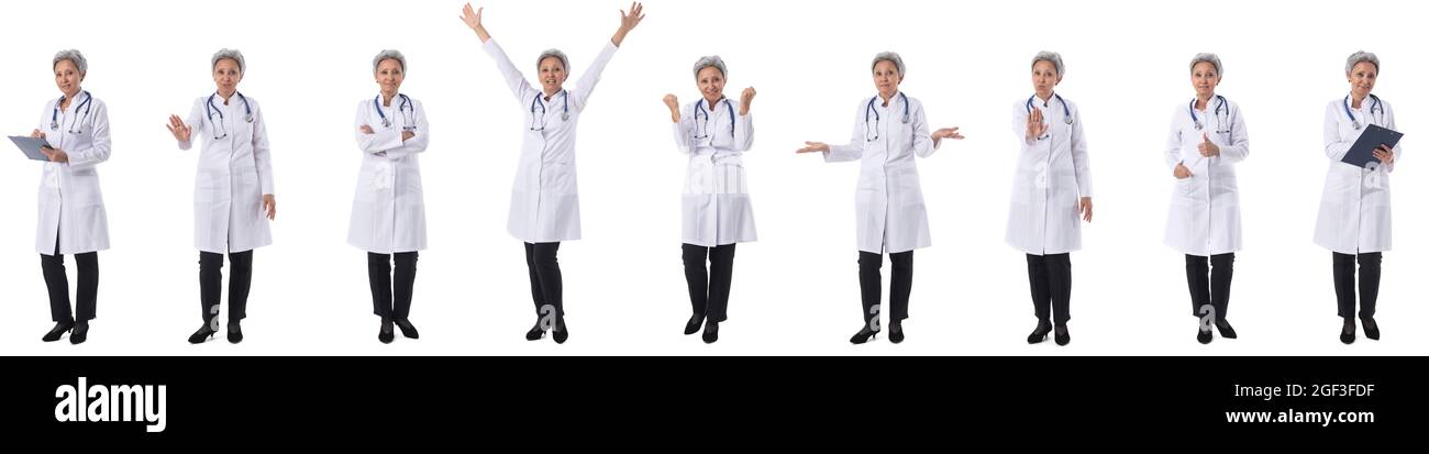 Set of asian medical doctor full length portraits doing different ...